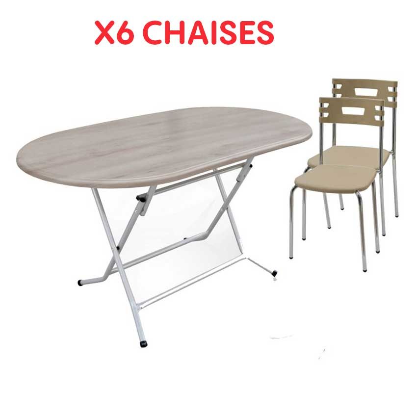 Table Pliante 120 x 80 cm & 6 Chaises CITY Beige | SOTUFAB